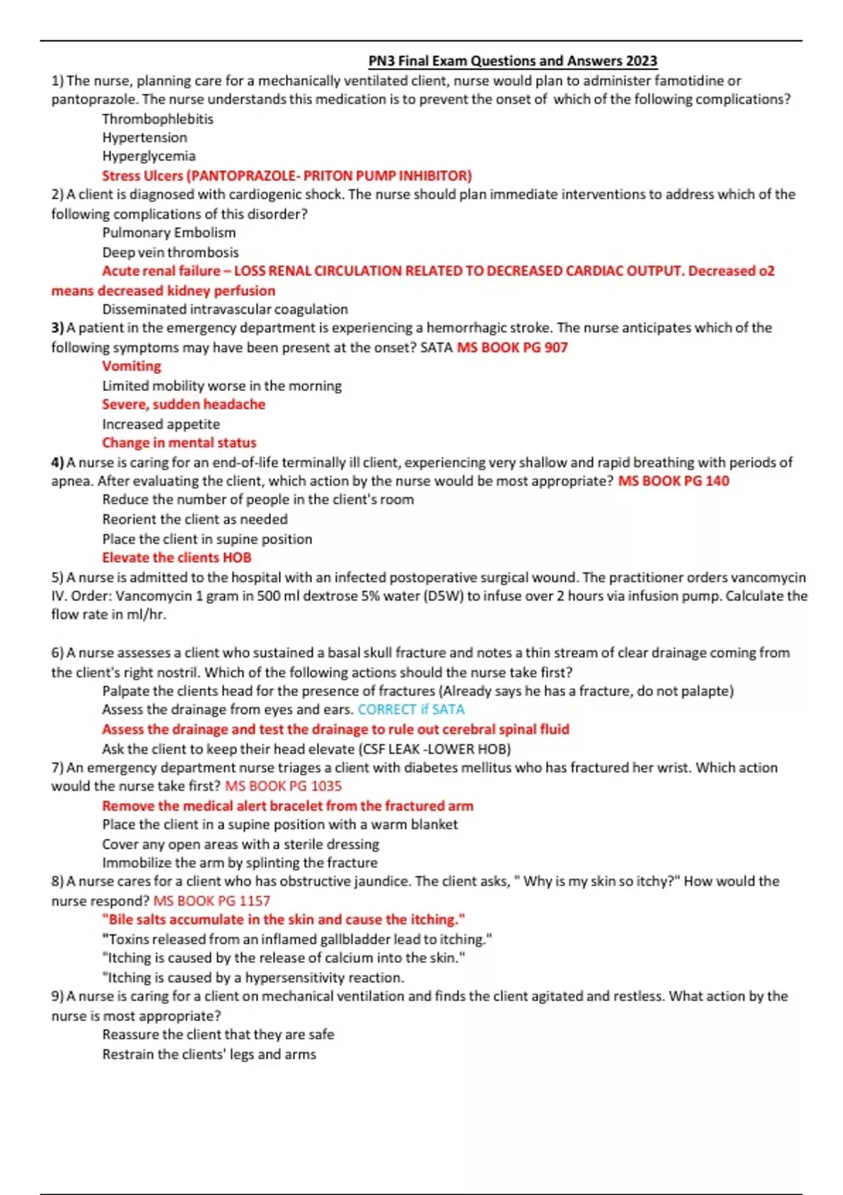 PN3 Final Exam Questions and Answers 2023/2024 updated version - PN3 - Stuvia US