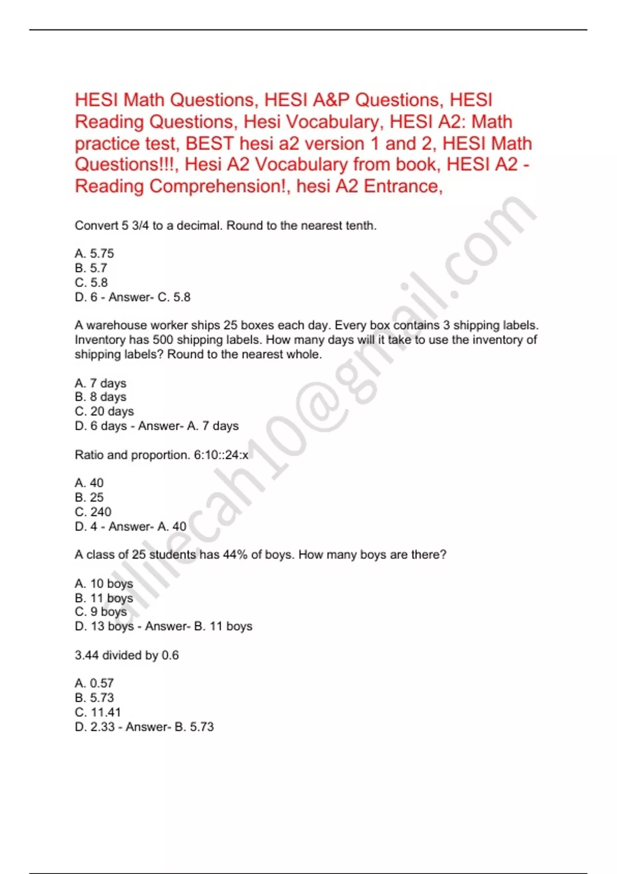 Hesi a2 reading comprehension entrance EXAM QUESTIONS & ANSWERS/ LATEST ...