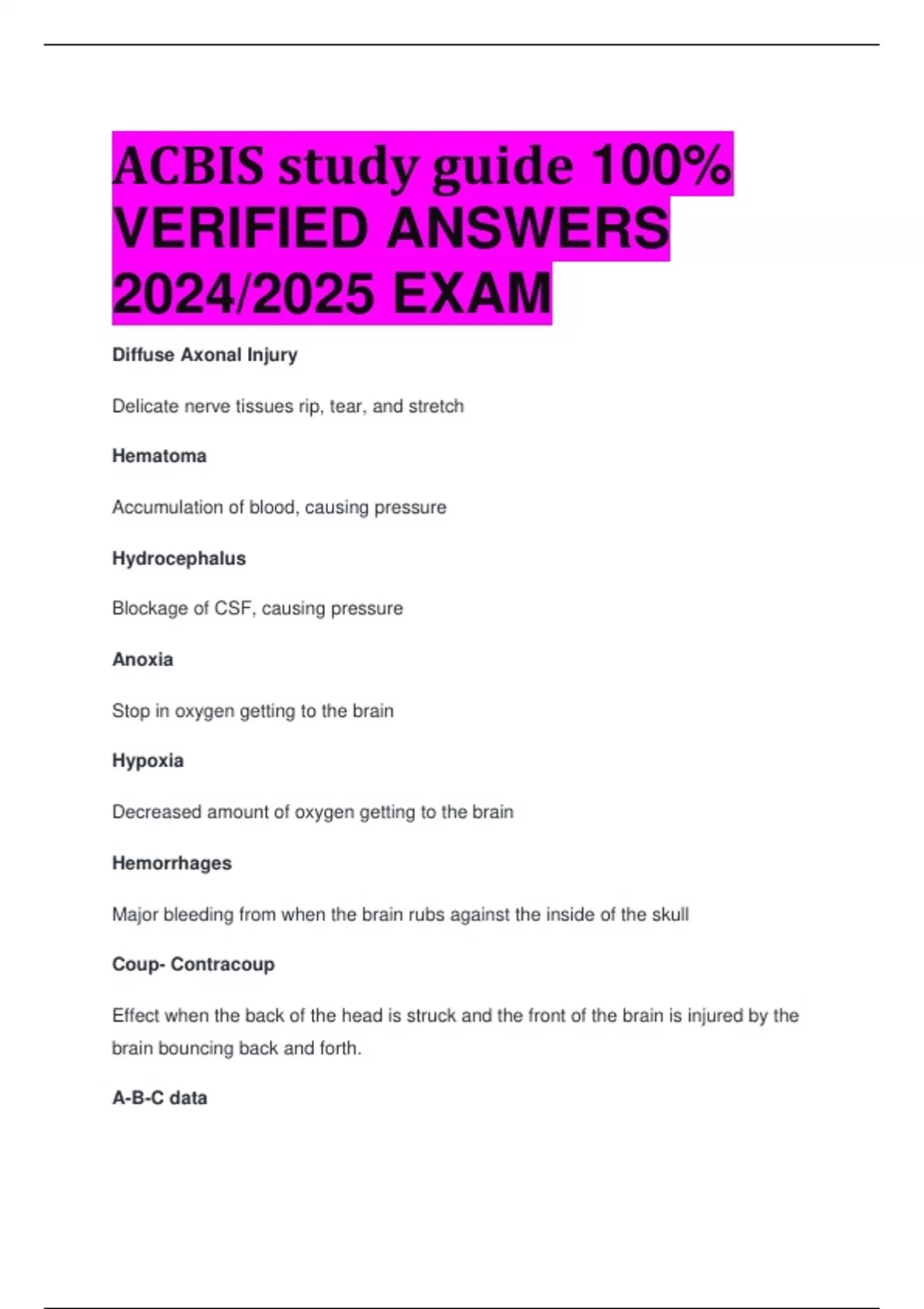 ACBIS study guide 100% VERIFIED ANSWERS 2024/2025 EXAM - ACBIS - Stuvia US