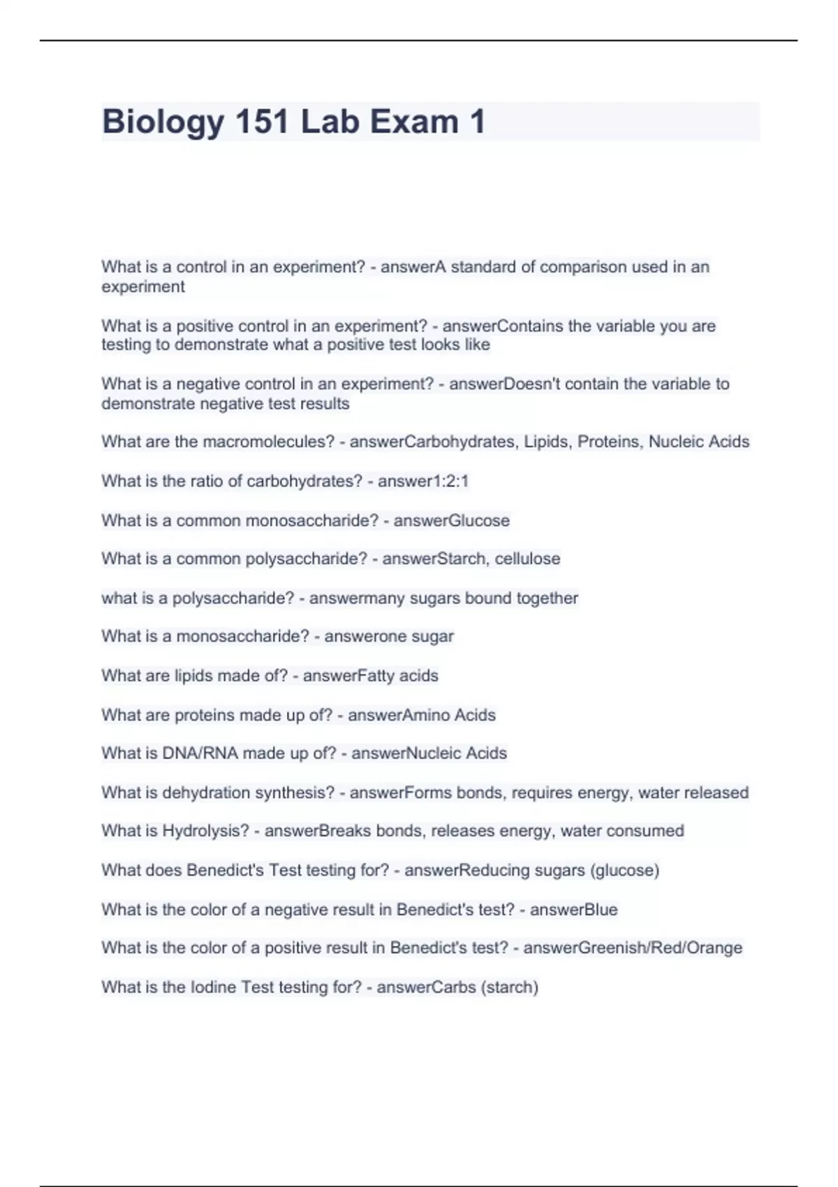 Biology 151 Lab Exam 1 Questions and Answers 100% correct 2024 - Portage learning biod 151 ...