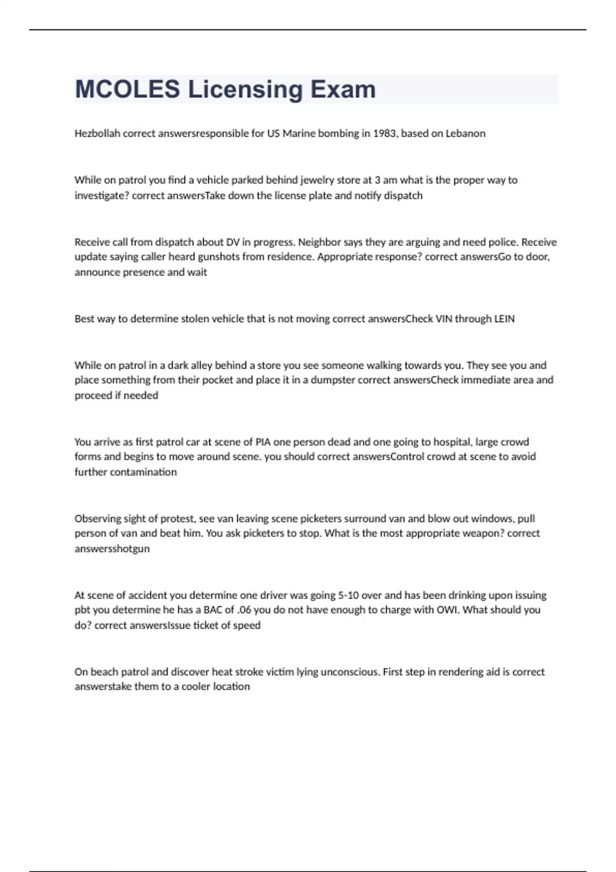 MCOLES Licensing Exam 2024 with 100% complete solutions - MCOLES ...