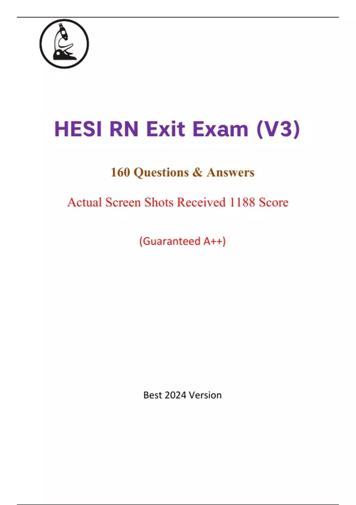 HESI RN Exit Exam (V3) - 160 Questions & Answers (Scored A+) Actual ...
