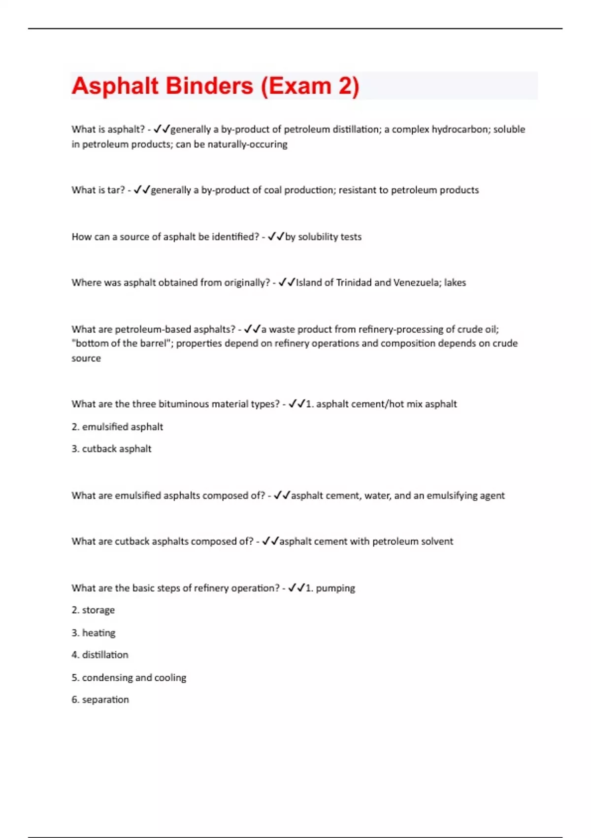 Asphalt Binders (Exam 2) questions and (VERIFIED) answers rated A ...