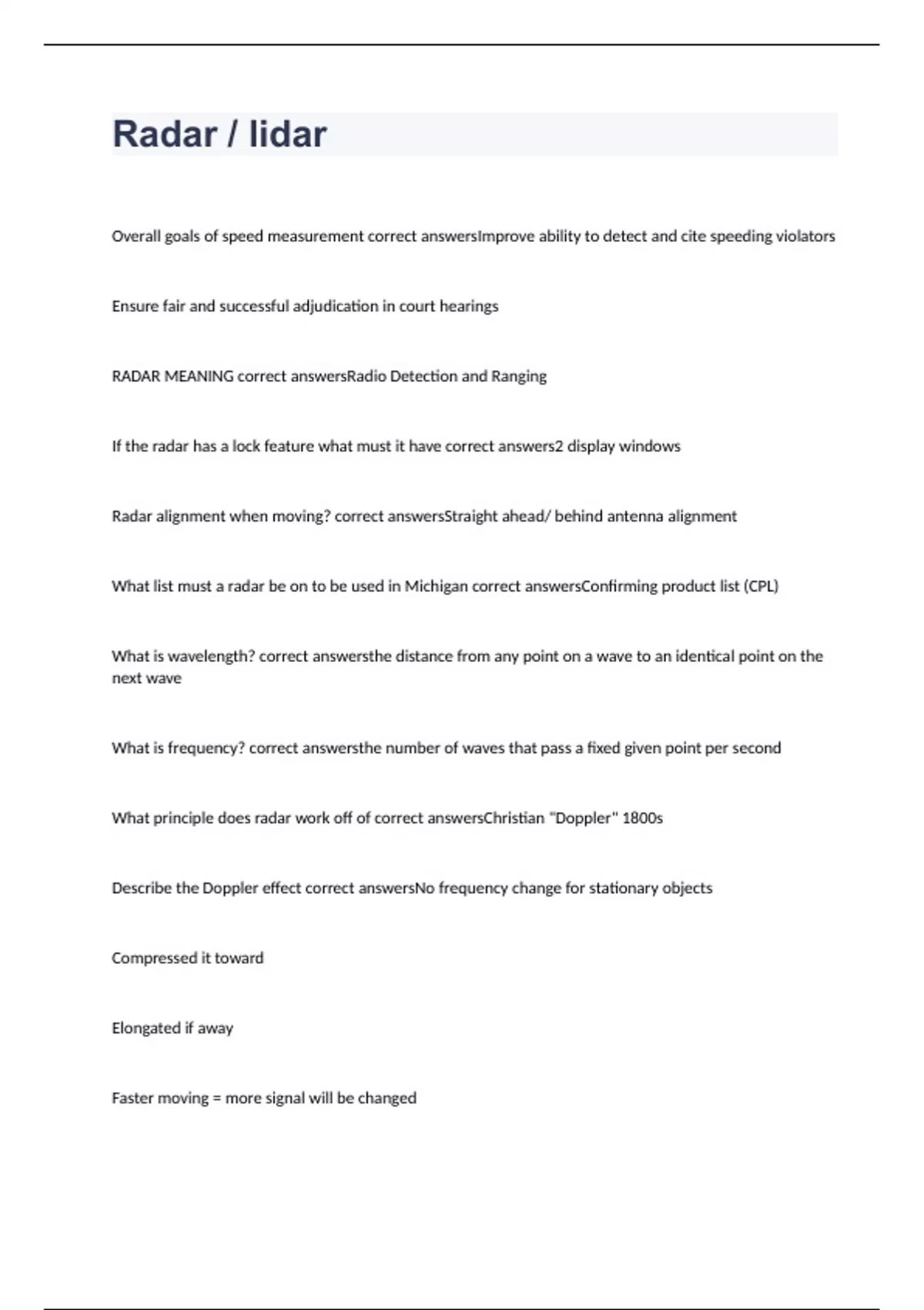 Radar / lidar exam 2024 with 100% correct answers - Radar / lidar ...