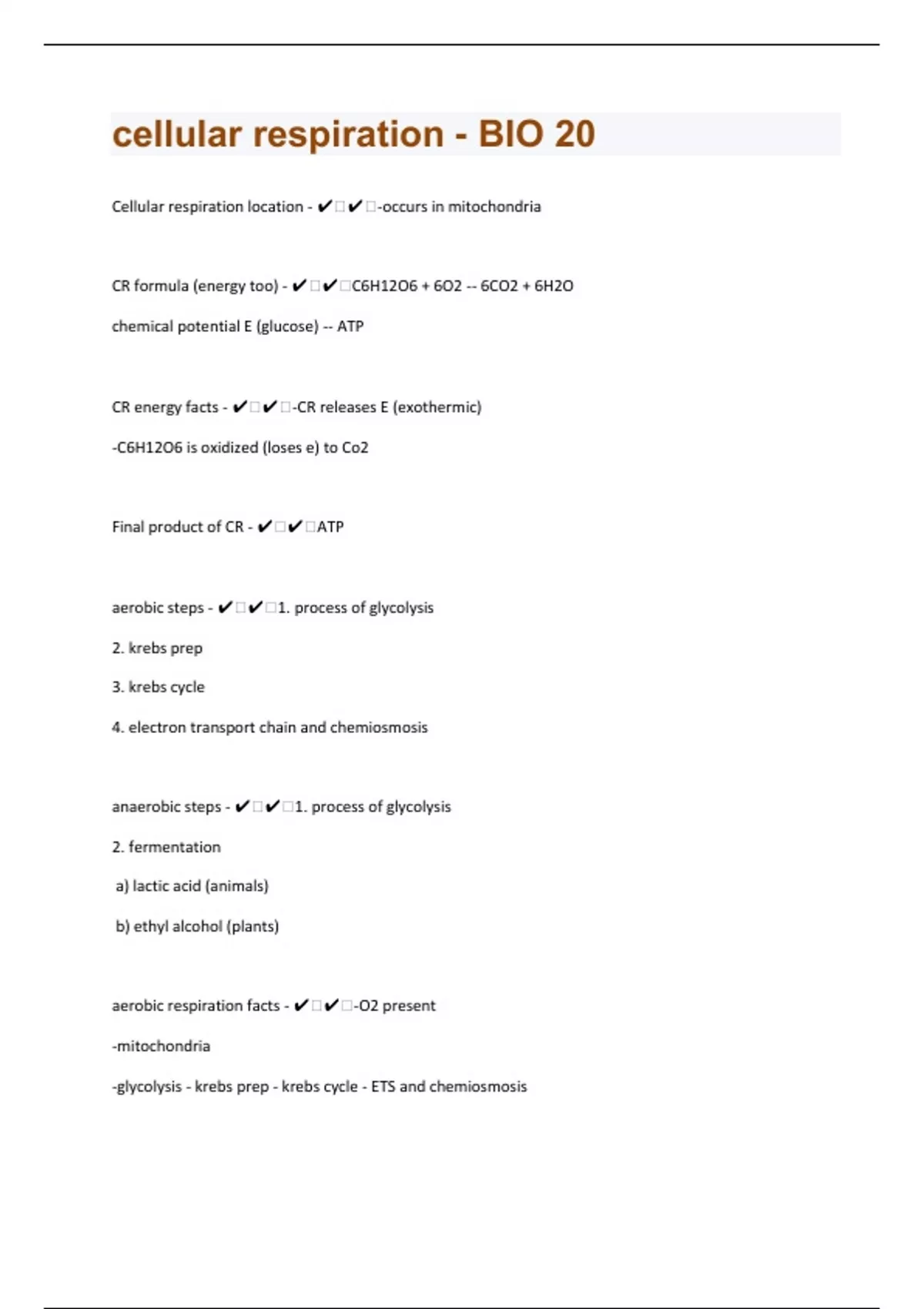 cellular respiration - BIO 20|34 Questions And Answers - Cellular ...
