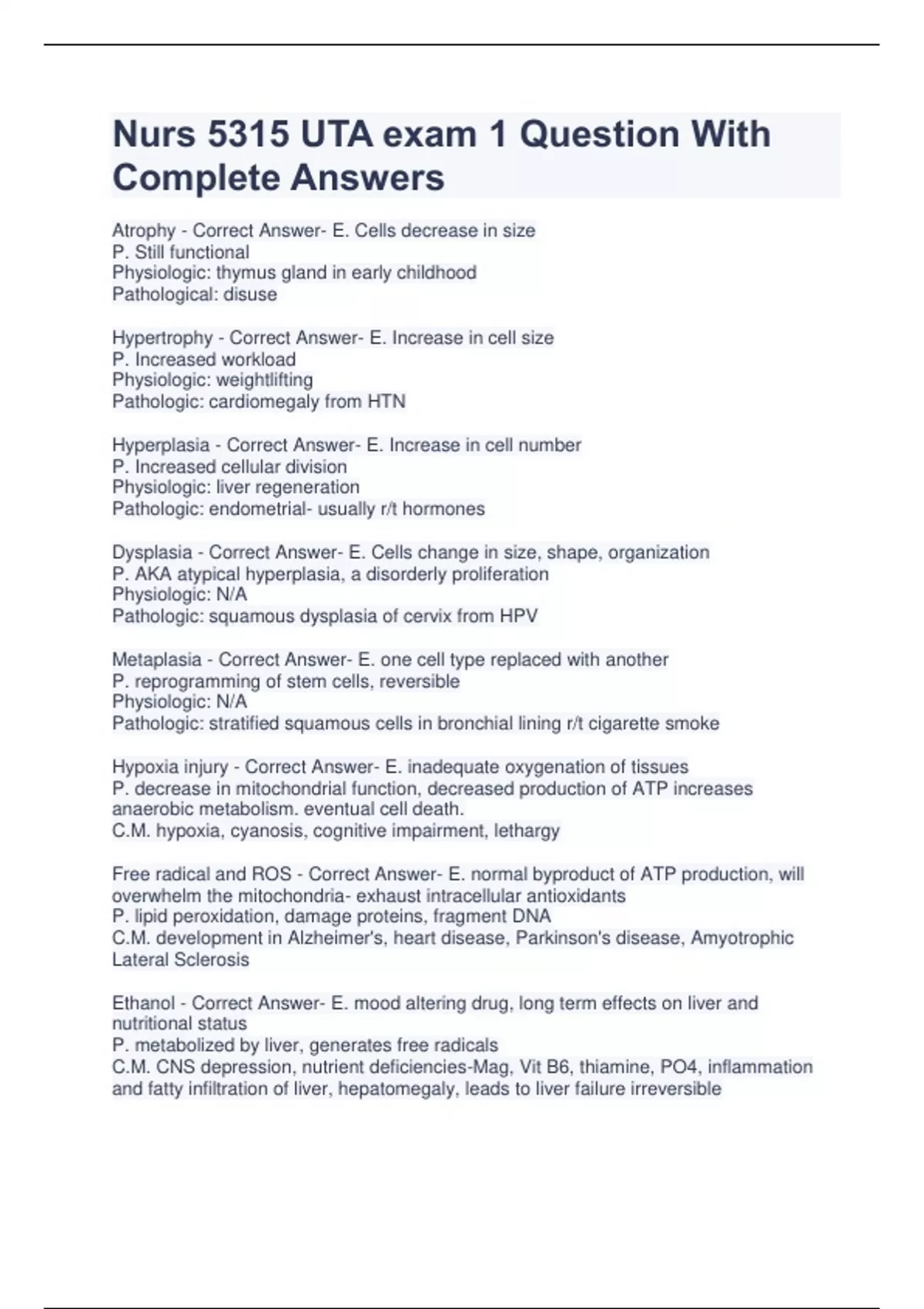 Nurs 5315 UTA exam 1 Question With Complete Answers - Nurs 5315 UTA - Stuvia US