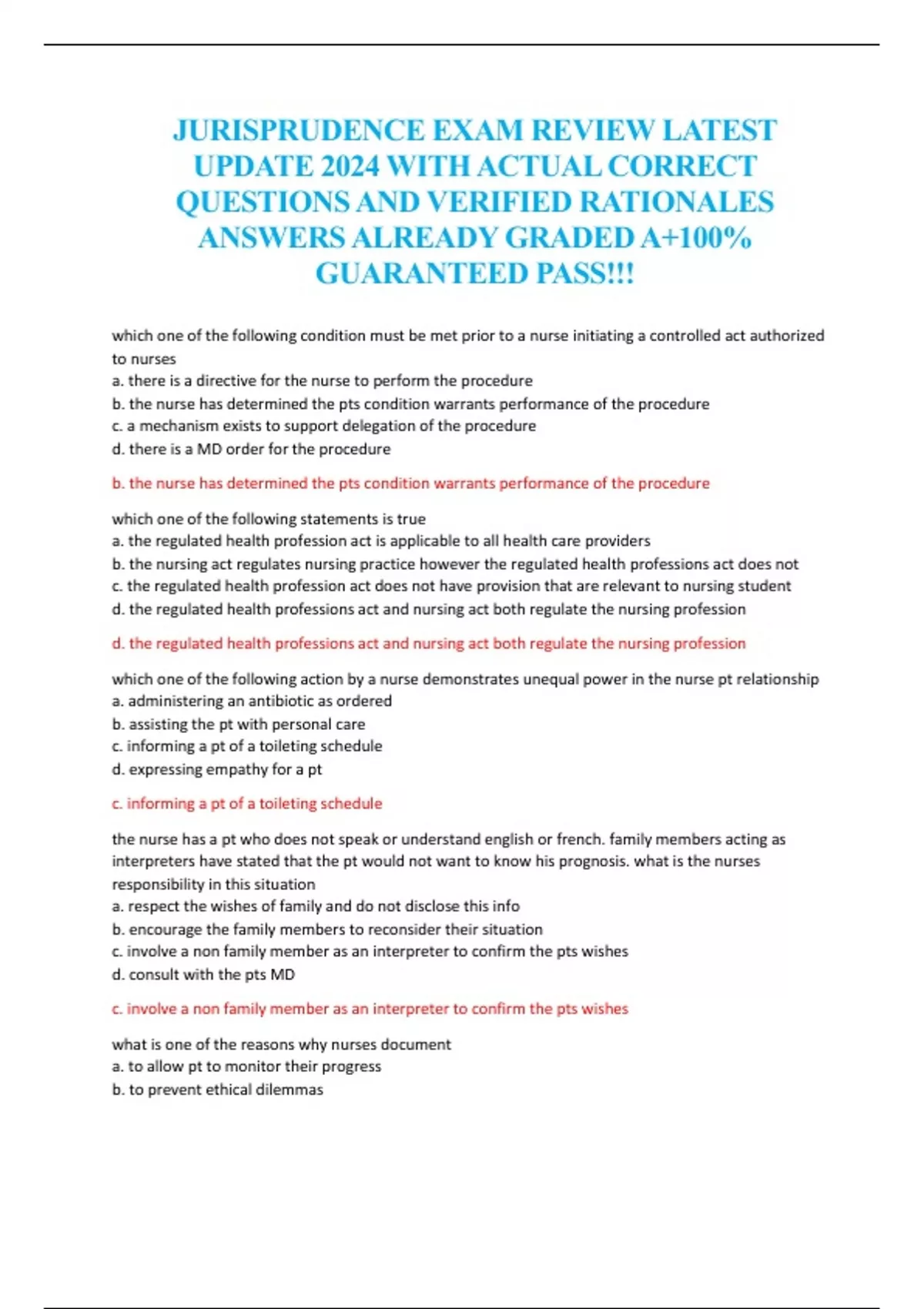 JURISPRUDENCE EXAM REVIEW LATEST UPDATE 2024 WITH ACTUAL CORRECT ...