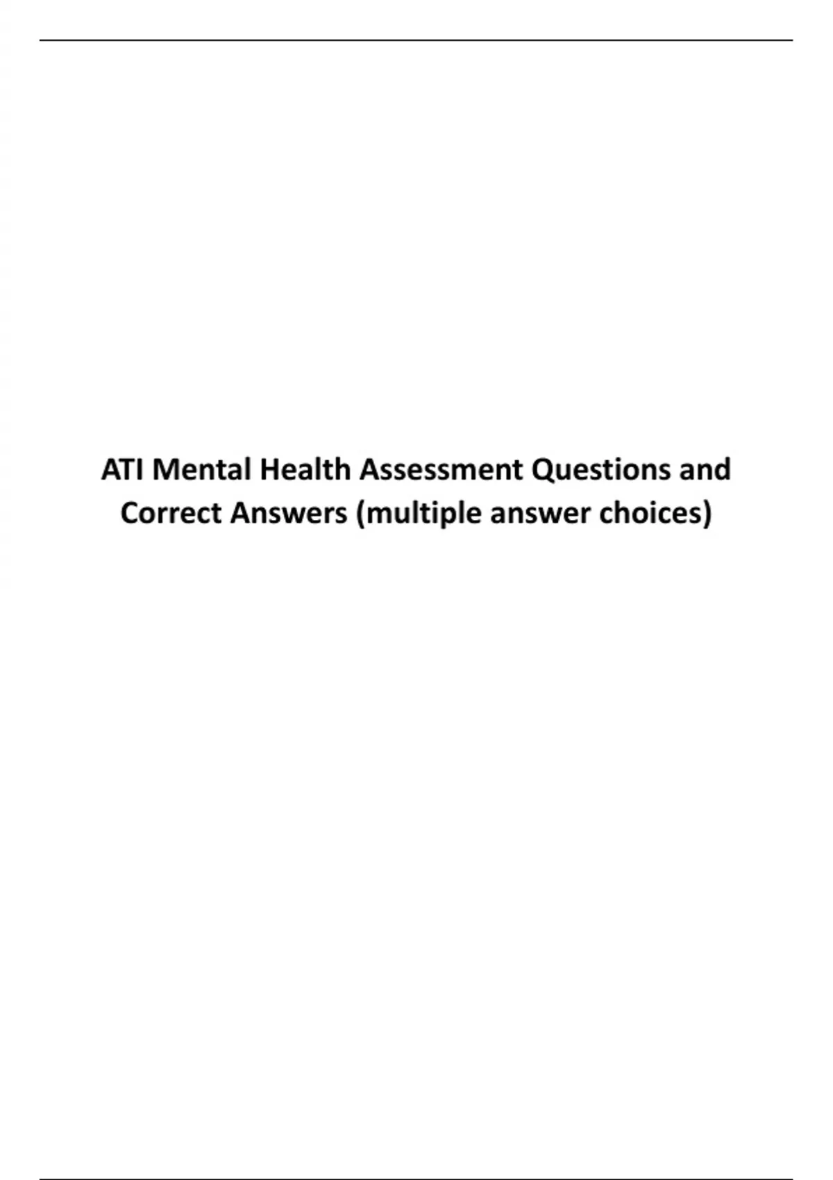 ATI Mental Health Assessment Questions and Correct Answers (multiple ...