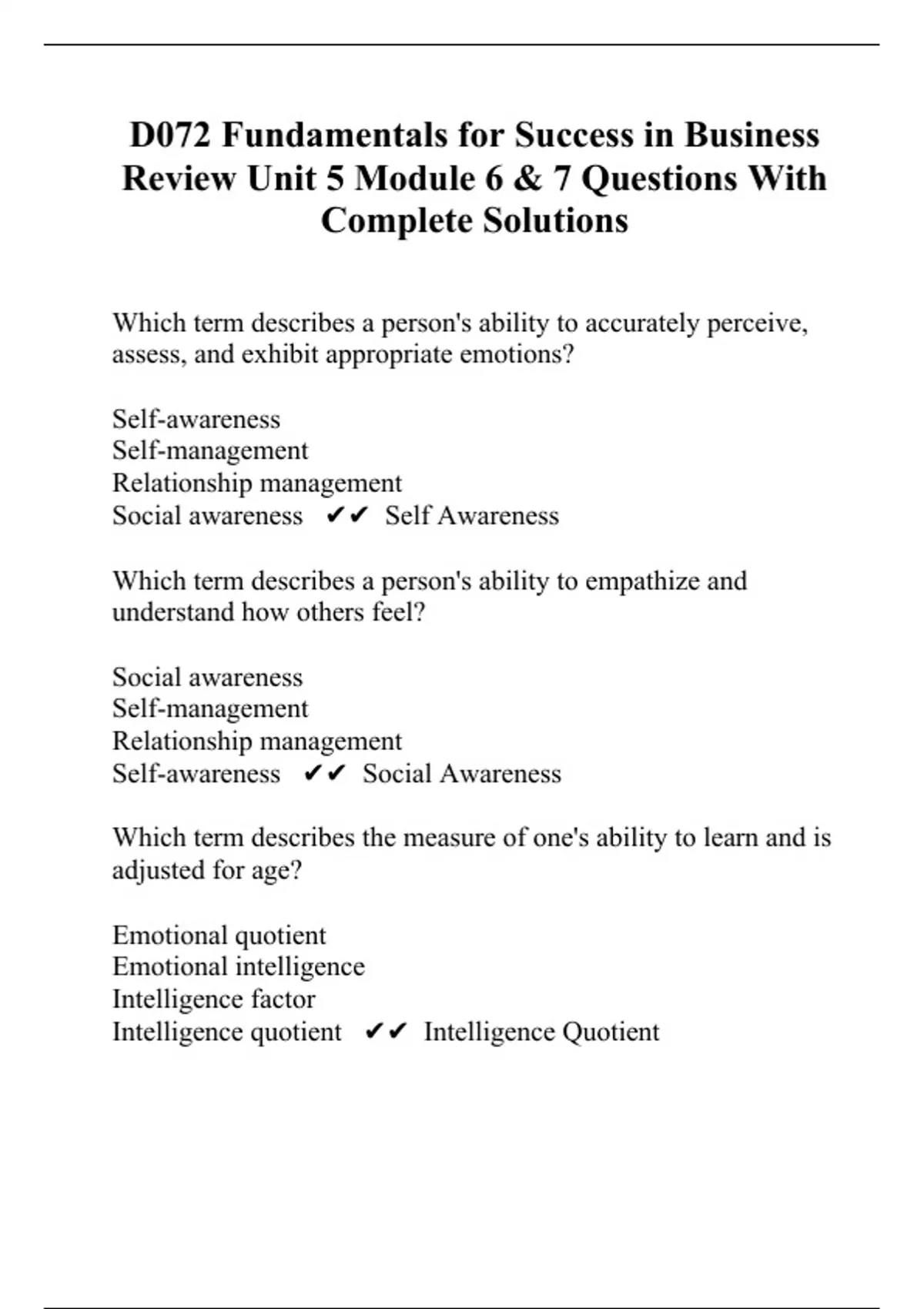 D072 Fundamentals for Success in Business Review Unit 5 Module 6 & 7 ...