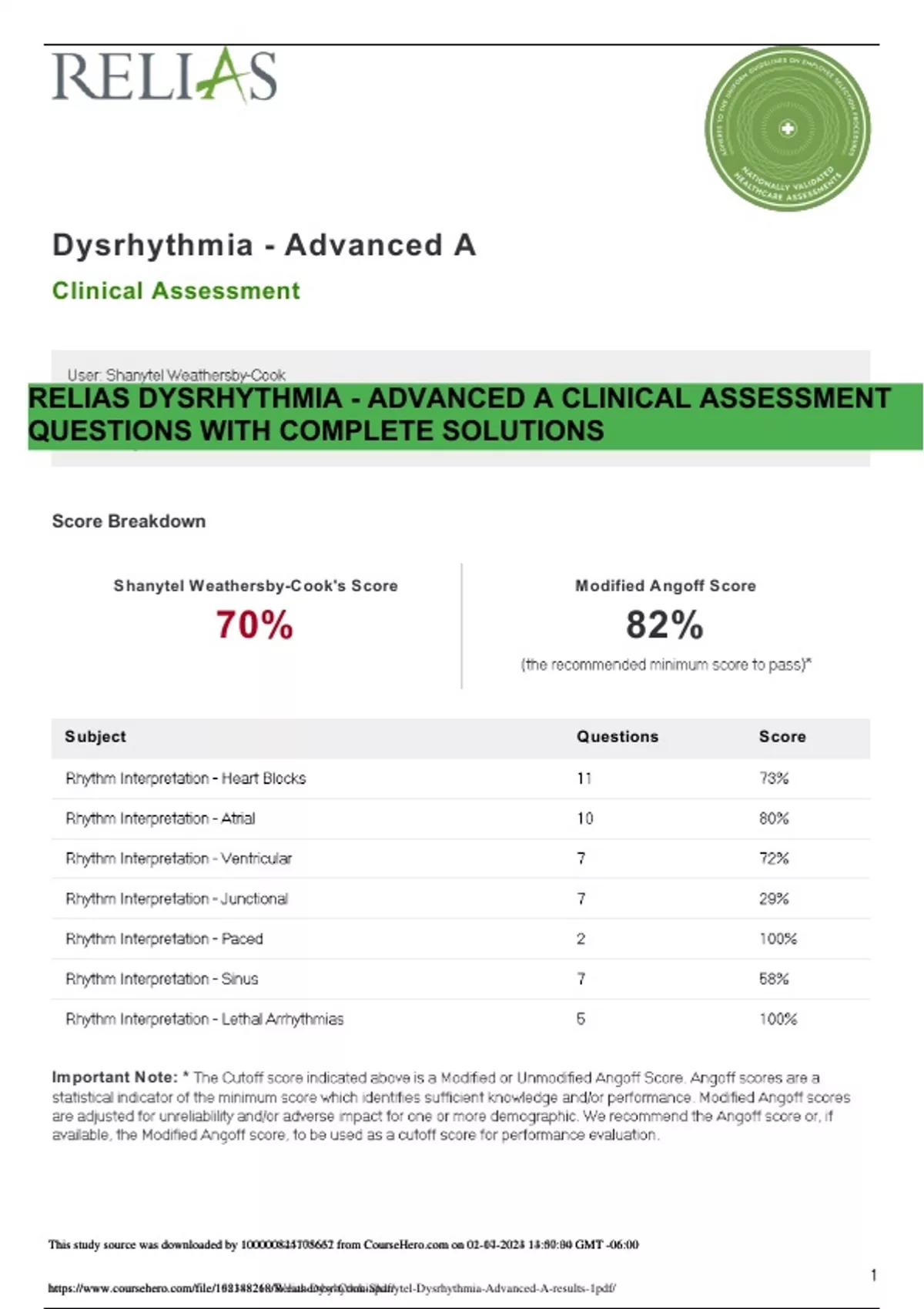 Advanced Dysrhythmia Assessment A Relias Answers Relias Dysr