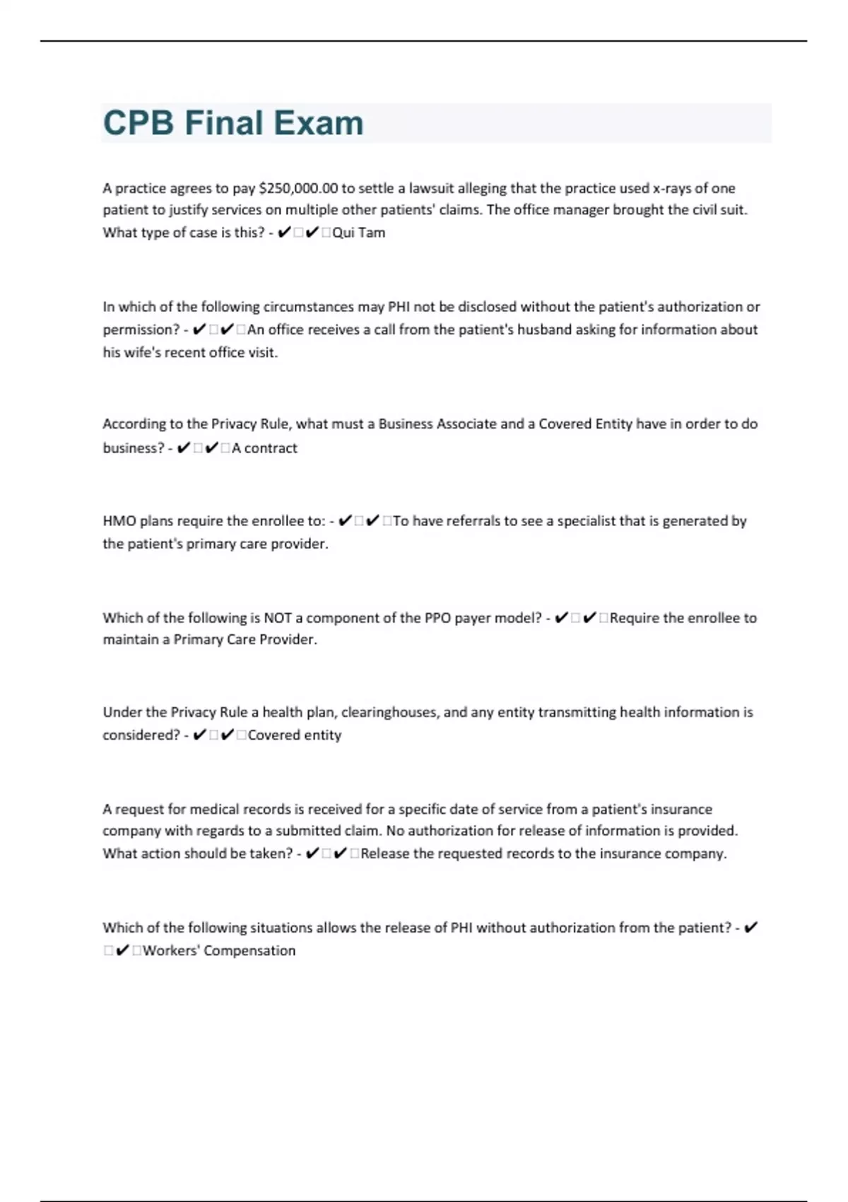 CPB 140 Final Exam Latest 2024 Solved 100% Correct - CPB - Stuvia US