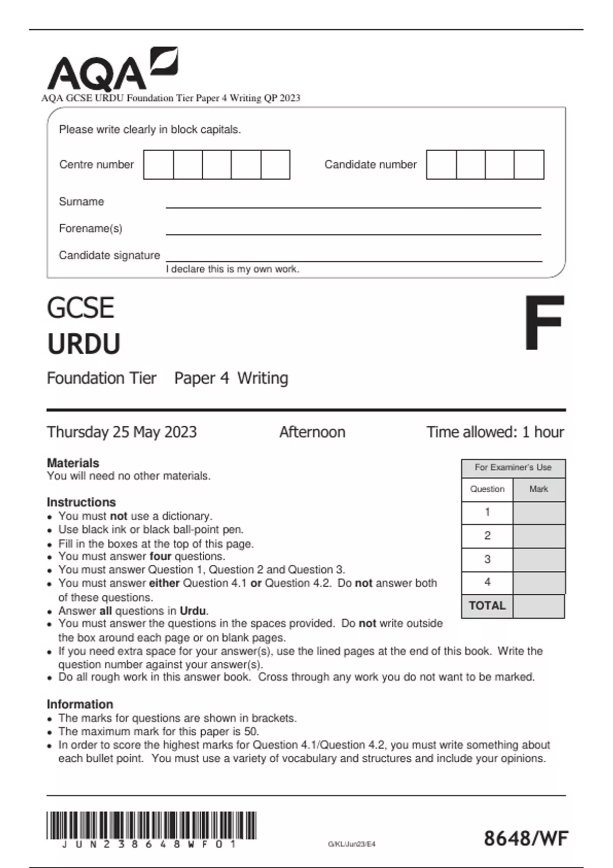 AQA GCSE URDU Foundation Tier Paper | Paper 1,2,3 and 4| QP and MS ...