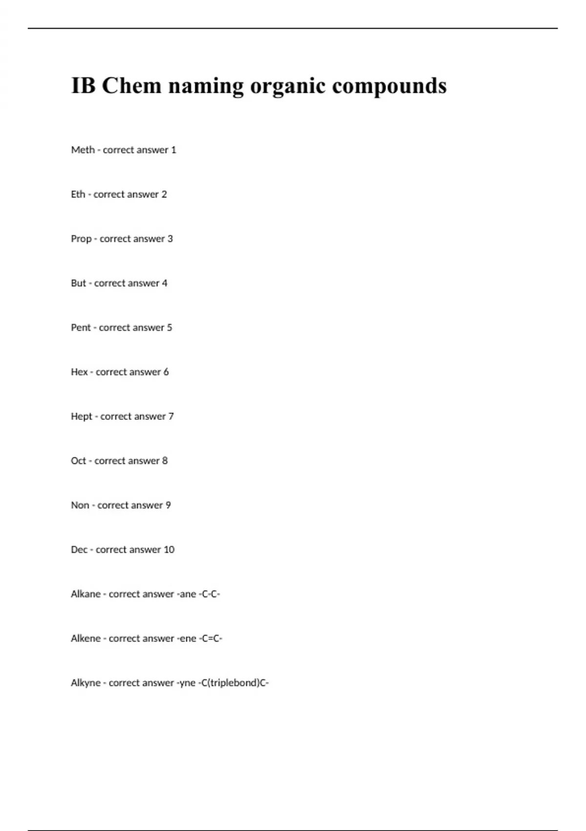 IB Chem naming organic compounds Question and answers rated A+ 2023/ ...