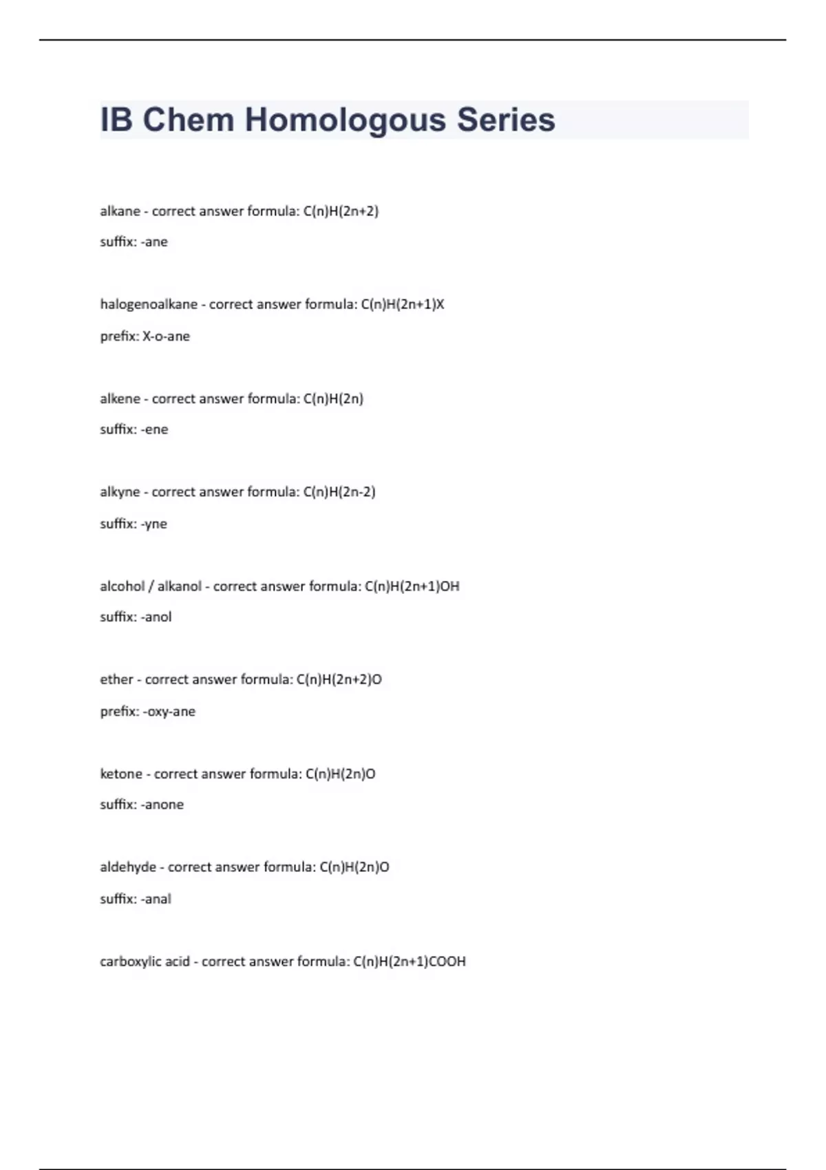 IB Chem Homologous Series Question and answers 100% correct 2023/2024 ...