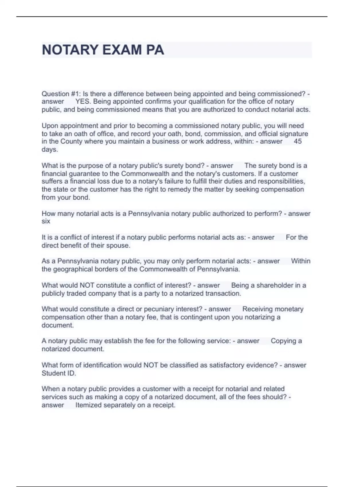 NOTARY EXAM PA QUESTIONS WITH SOLUTIONS 2024 - PA NOTARY - Stuvia US