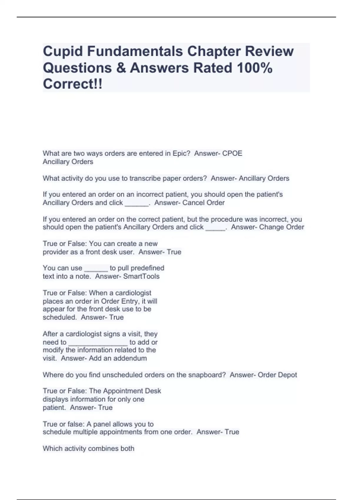 Cupid Fundamentals Chapter Review Questions & Answers Rated 100% ...