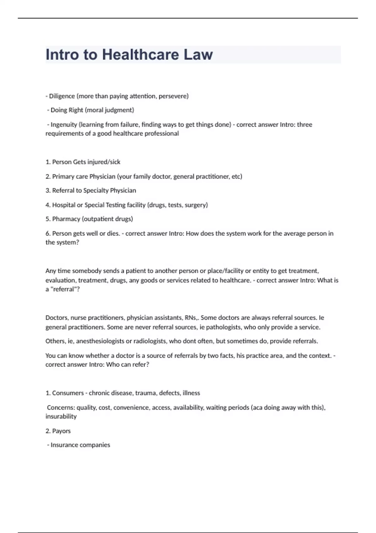 Intro to Healthcare Law Question and answers 100% correct 2023/2024 ...