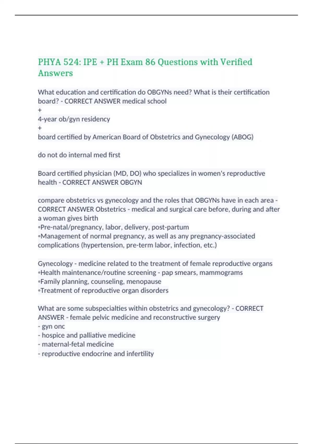 PHYA 524: IPE + PH Exam 86 Questions with Verified Answers,100% CORRECT ...