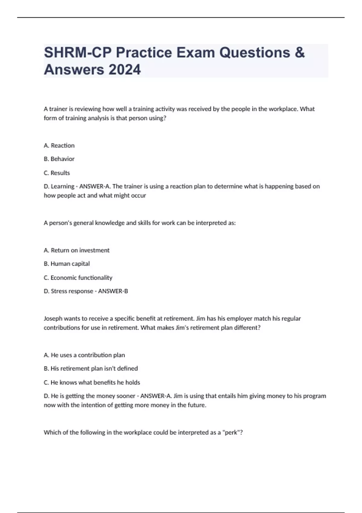 SHRM CP Practice Exam Questions Answers 2024 SHRM CP Practice E SHRM CP Practice Exam Questions Answers 2024 SHRM CP Practice E