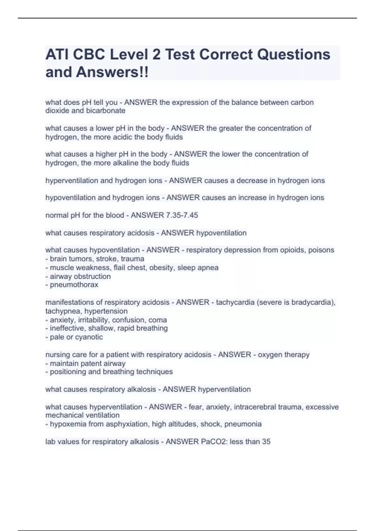 ATI CBC Level 2 Test Correct Questions and Answers!! - ATI CBC Level 2 ...