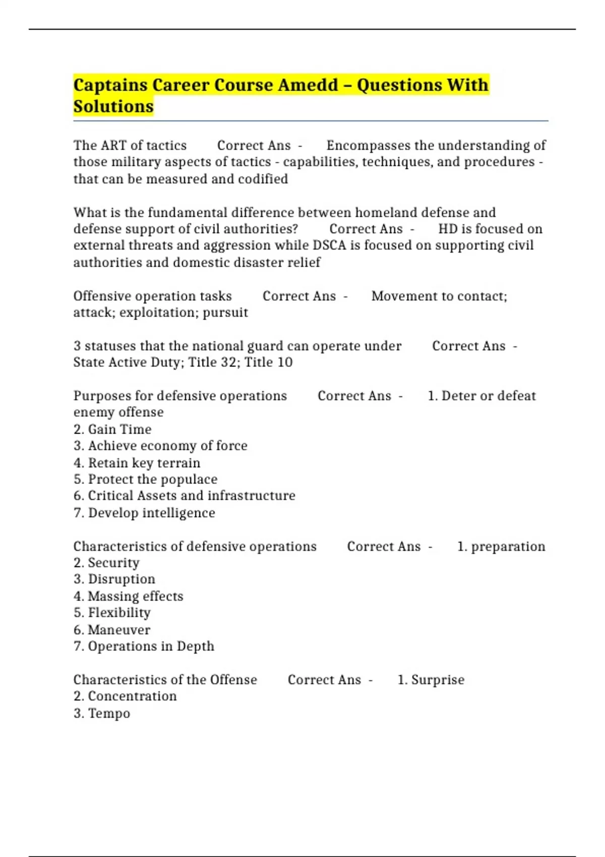 Captains Career Course Amedd – Questions With Solutions - Captains ...