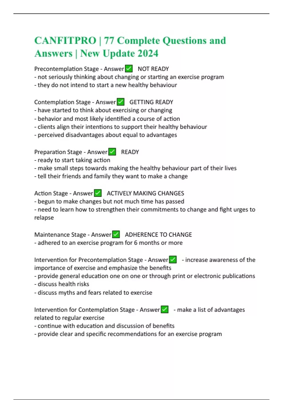 CANFITPRO | 77 Complete Questions and Answers | New Update 2024 - CanfitPro - Stuvia US