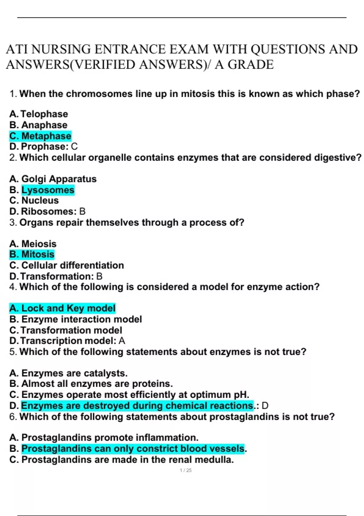 ATI NURSING ENTRANCE EXAM WITH QUESTIONS AND ANSWERS(VERIFIED ANSWERS ...