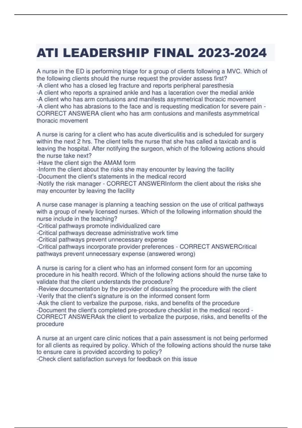 ATI LEADERSHIP FINAL - ATI LEADERSHIP - Stuvia US