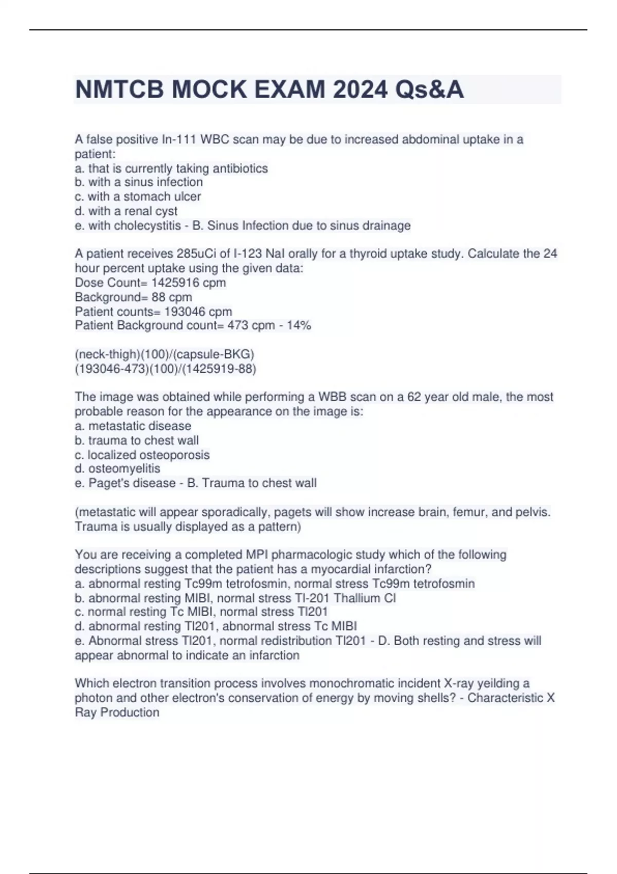 NMTCB MOCK EXAM 2024 Qs&A - NMTCB - Stuvia US