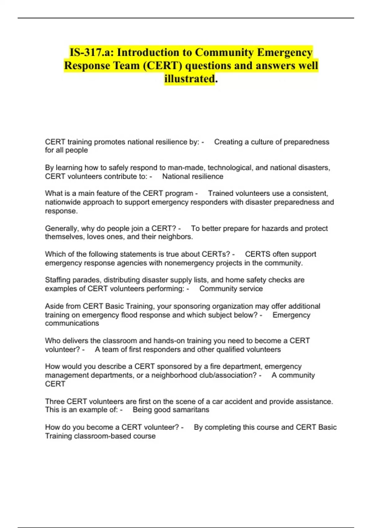 IS-317.a: Introduction to Community Emergency Response Team (CERT ...