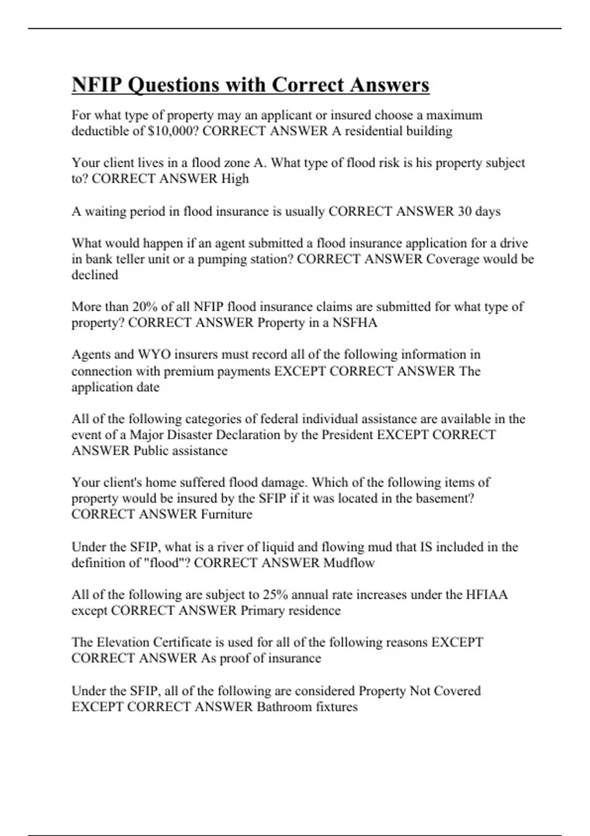 NFIP Questions with Correct Answers - NFIP - Stuvia US