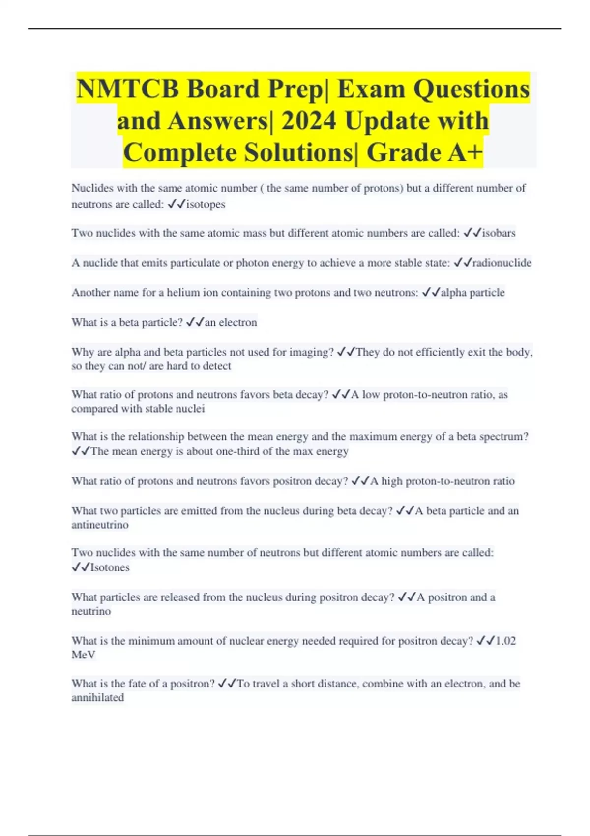 NMTCB Board Prep| Exam Questions and Answers| 2024 Update with Complete ...