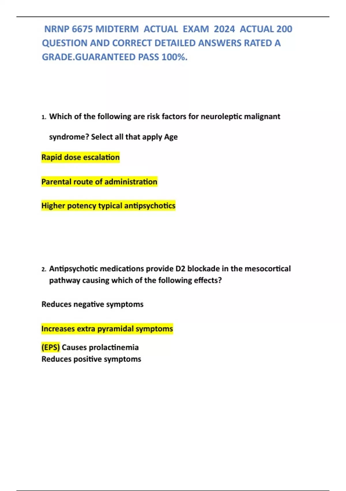 NRNP 6675 MIDTERM ACTUAL EXAM 2024/MIDTERM 6675 MIDTERM ACTUAL 200 ...