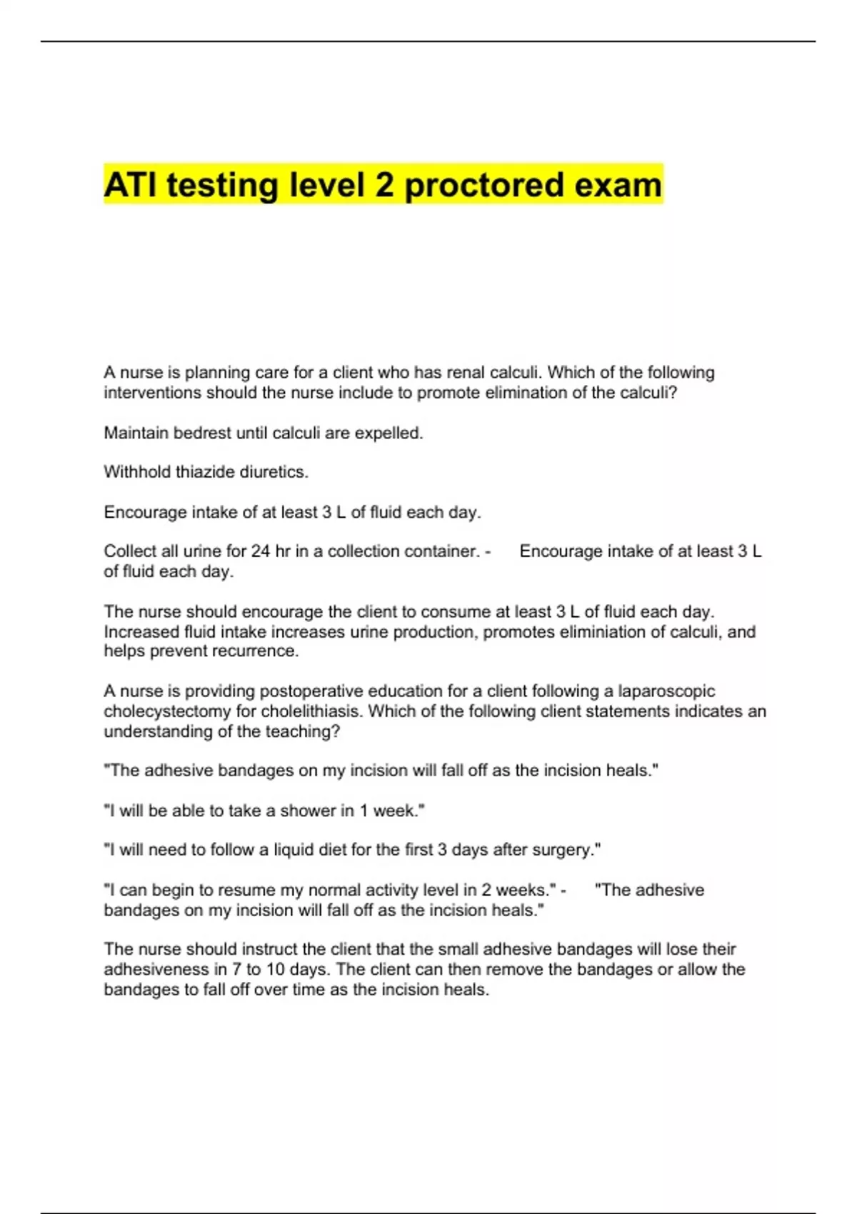 ATI testing level 2 proctored exam Questions and Answers - ATI testing ...