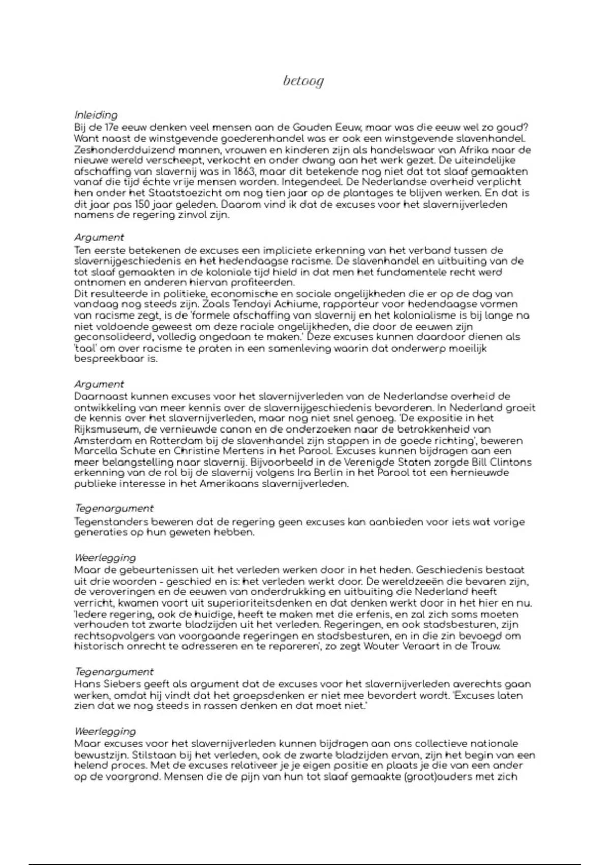 Betoog excuses slavernijverleden - Nederlands - Stuvia NL