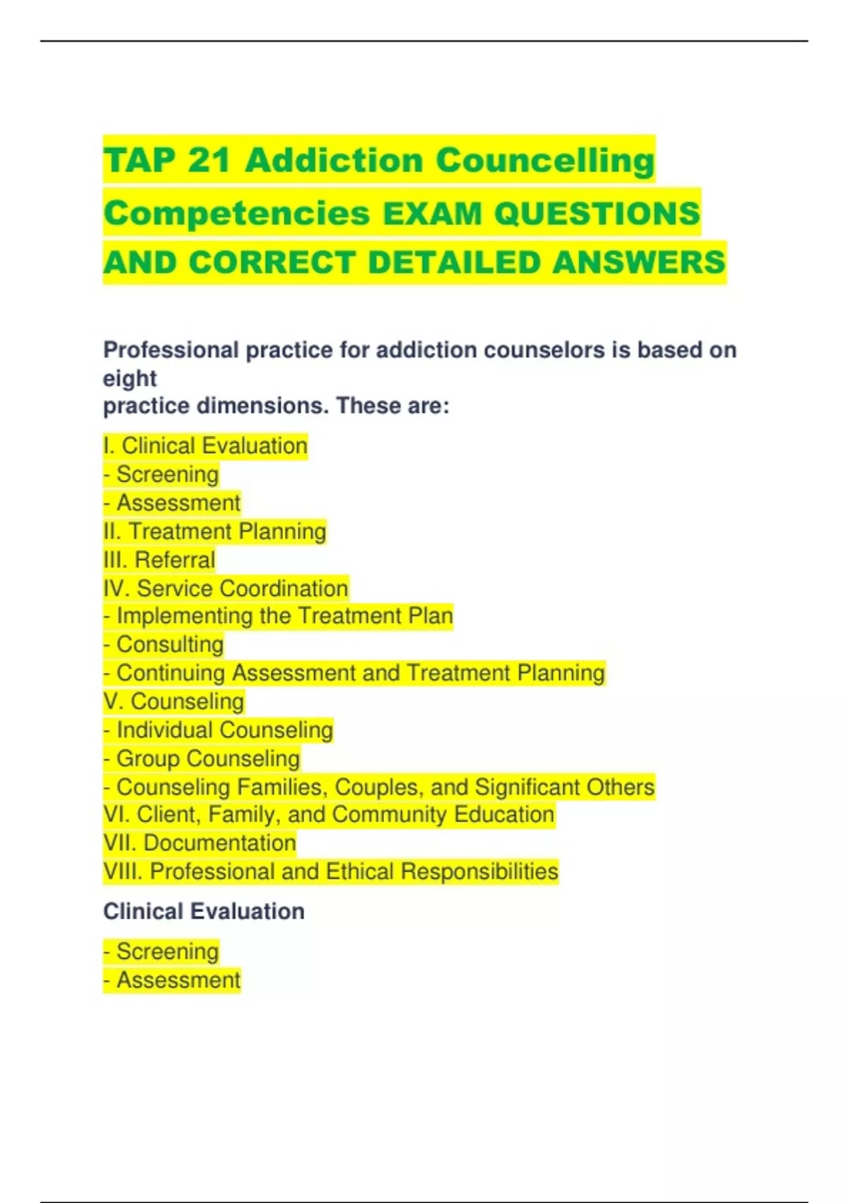 TAP 21 Addiction Councelling Competencies EXAM QUESTIONS AND CORRECT DETAILED ANSWERS - TAP 21 ...