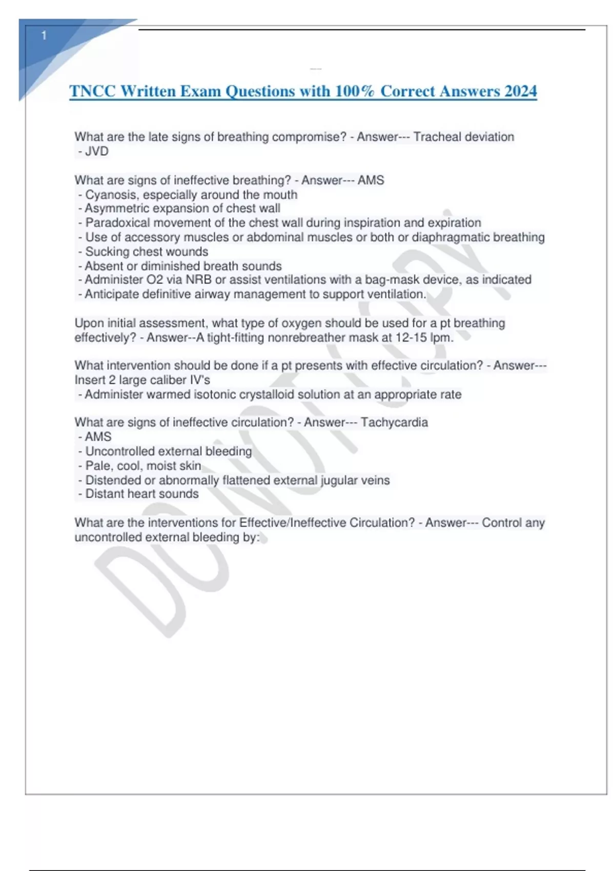 TNCC Written Exam Questions with 100% Correct Answers 2024 - TNCC ...