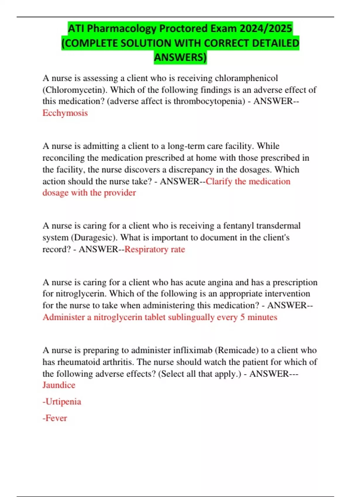 ATI Pharmacology Proctored Exam 2024/2025 (COMPLETE SOLUTION WITH CORRECT DETAILED ANSWERS ...