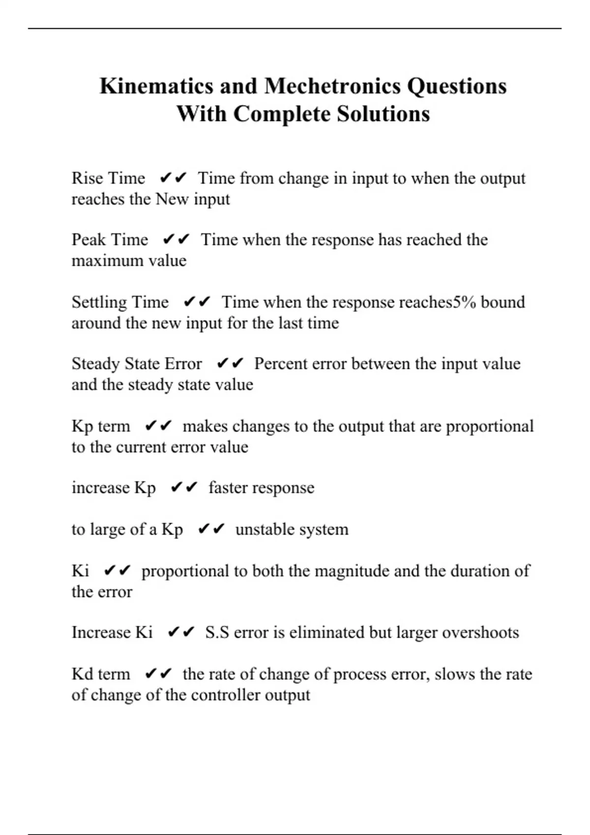 Kinematics and Mechetronics Questions With Complete Solutions ...