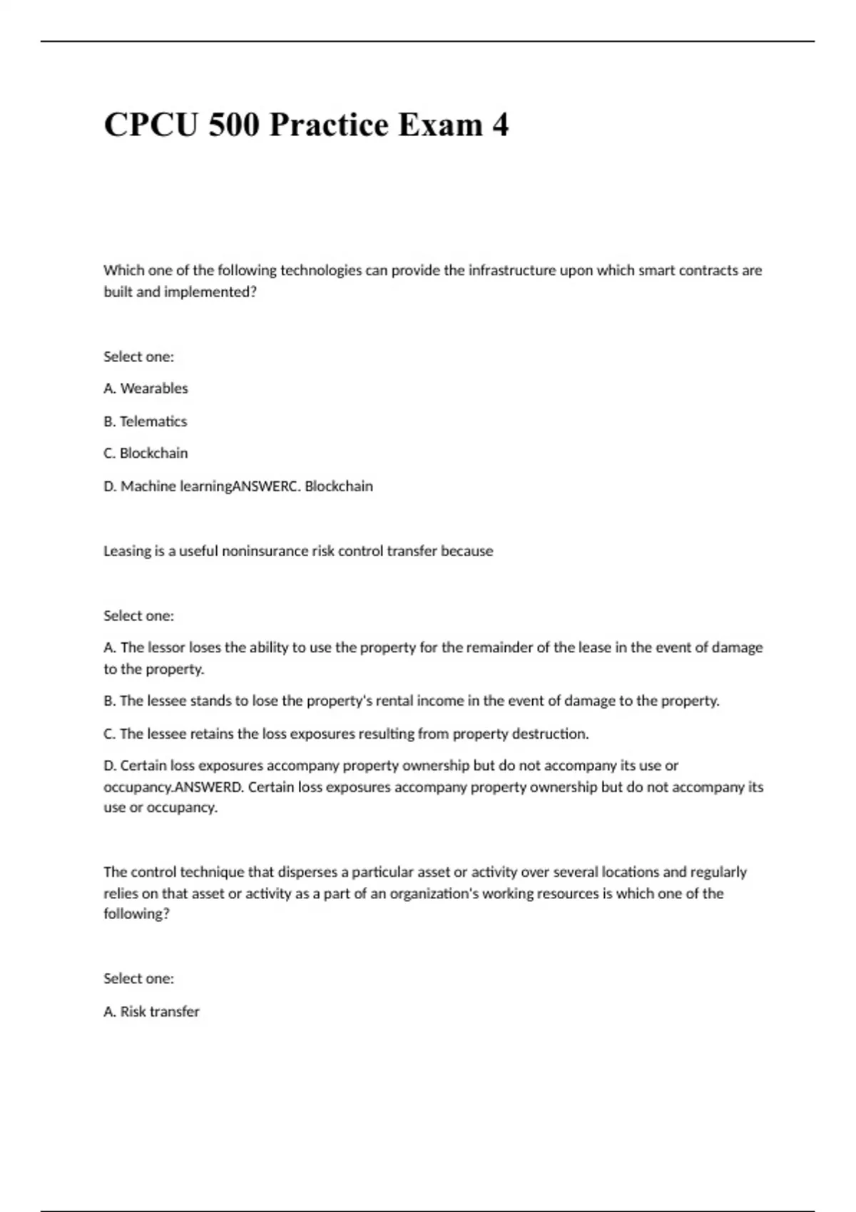 CPCU 500 Practice Exam 4 Questions and answers 2024 - CPCU 500 - Stuvia US