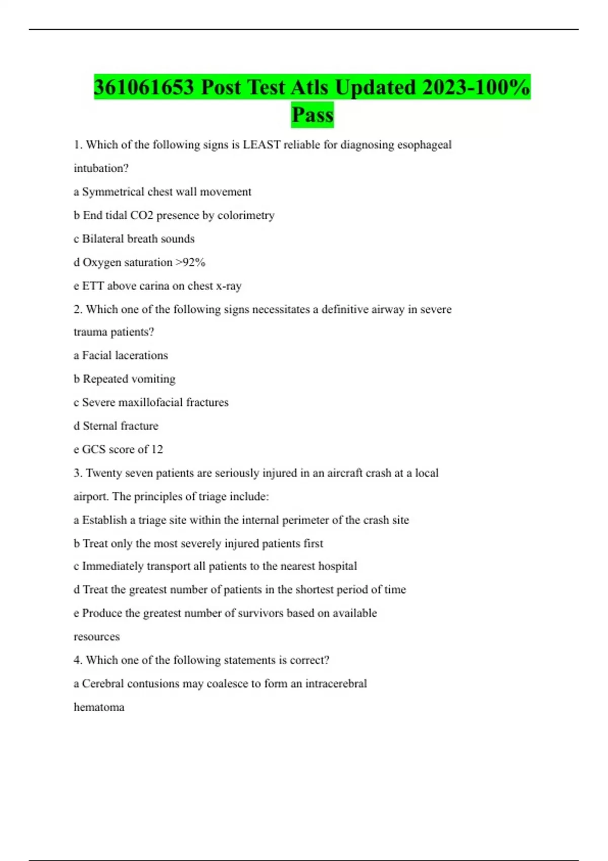 Post Test Atls Updated 2023-100% Pass - 361061653 Post Atls Updated ...