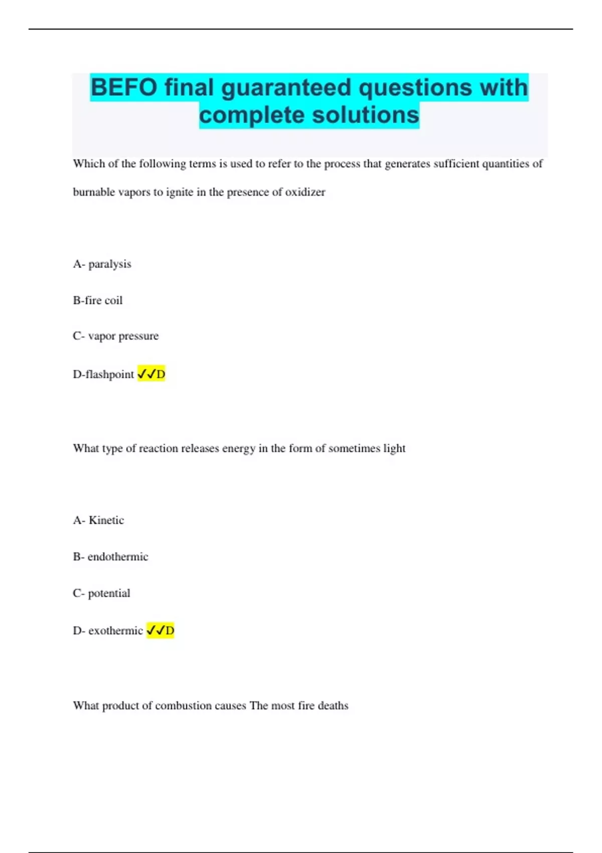 BEFO final guaranteed questions with complete solutions - BEFO - Stuvia US