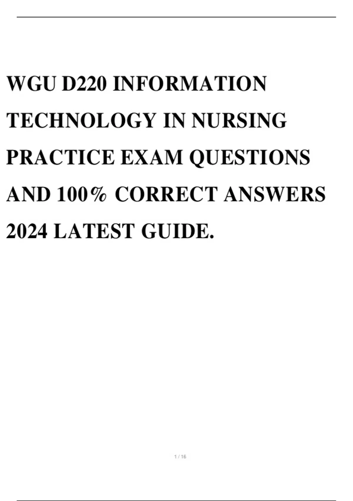 WGU D220 INFORMATION TECHNOLOGY IN NURSING PRACTICE EXAM QUESTIONS AND 100% CORRECT ANSWERS 2024 ...