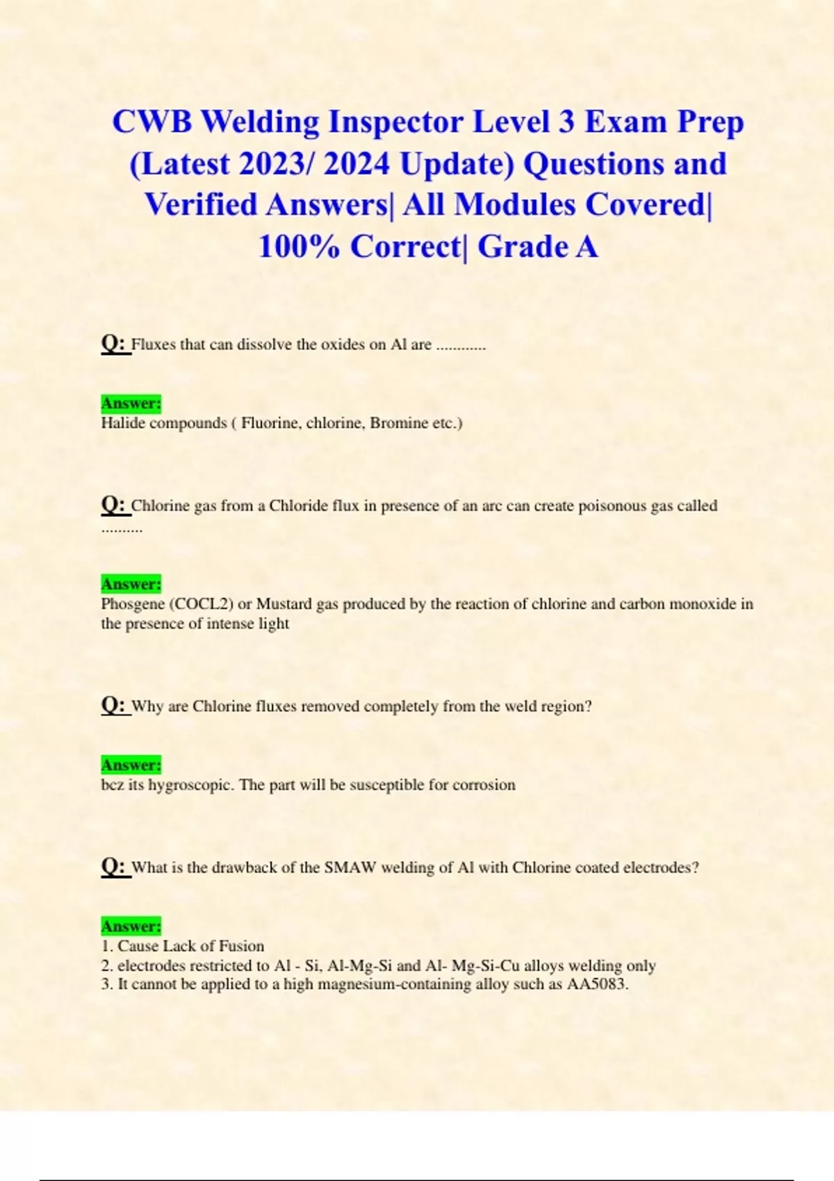 CWB Welding Inspector Level 3 Exam Prep (Latest 2023/ 2024 Update ...