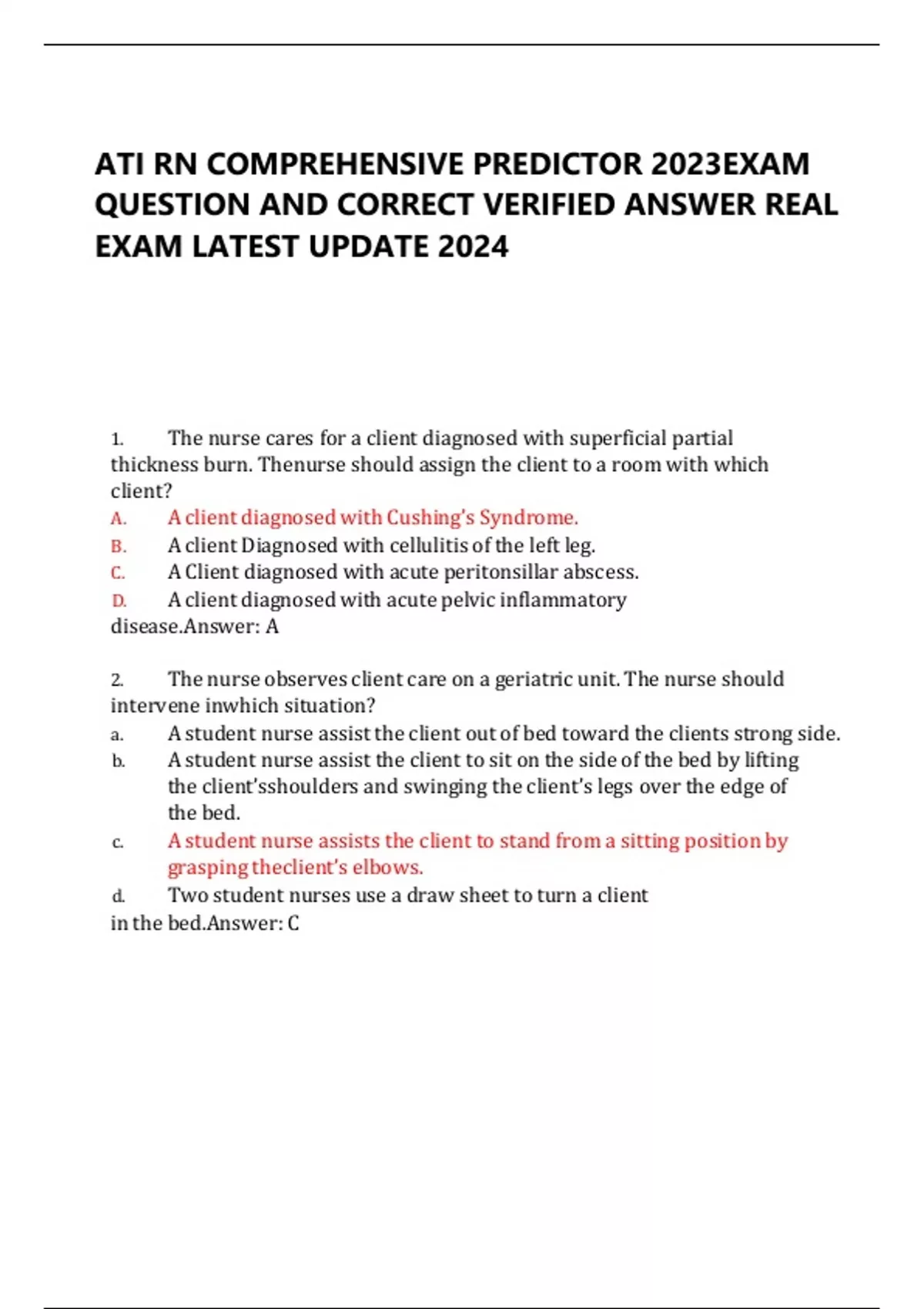 ATI RN COMPREHENSIVE PREDICTOR 2023EXAM QUESTION AND CORRECT VERIFIED ...