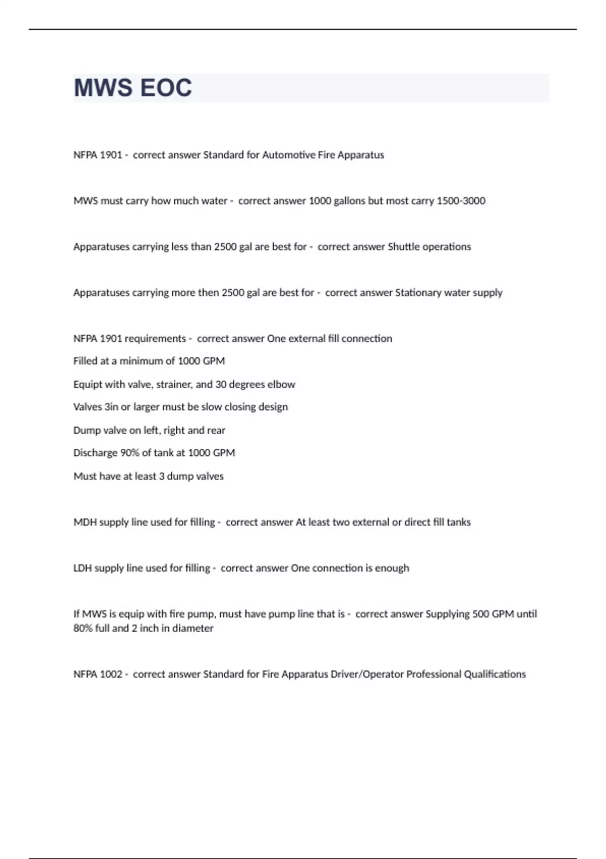 MWS EOC Questions with complete solution 2023/2024 - MWS - Stuvia US