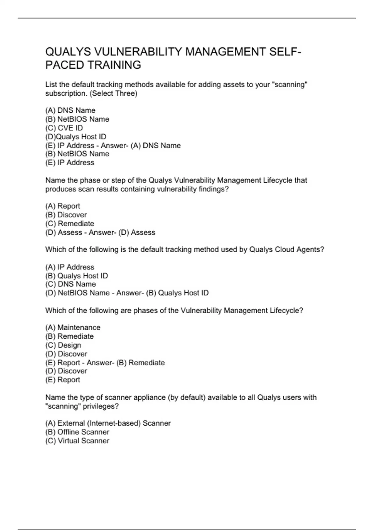 QUALYS VULNERABILITY MANAGEMENT SELF-PACED TRAINING - QUALYS - Stuvia US
