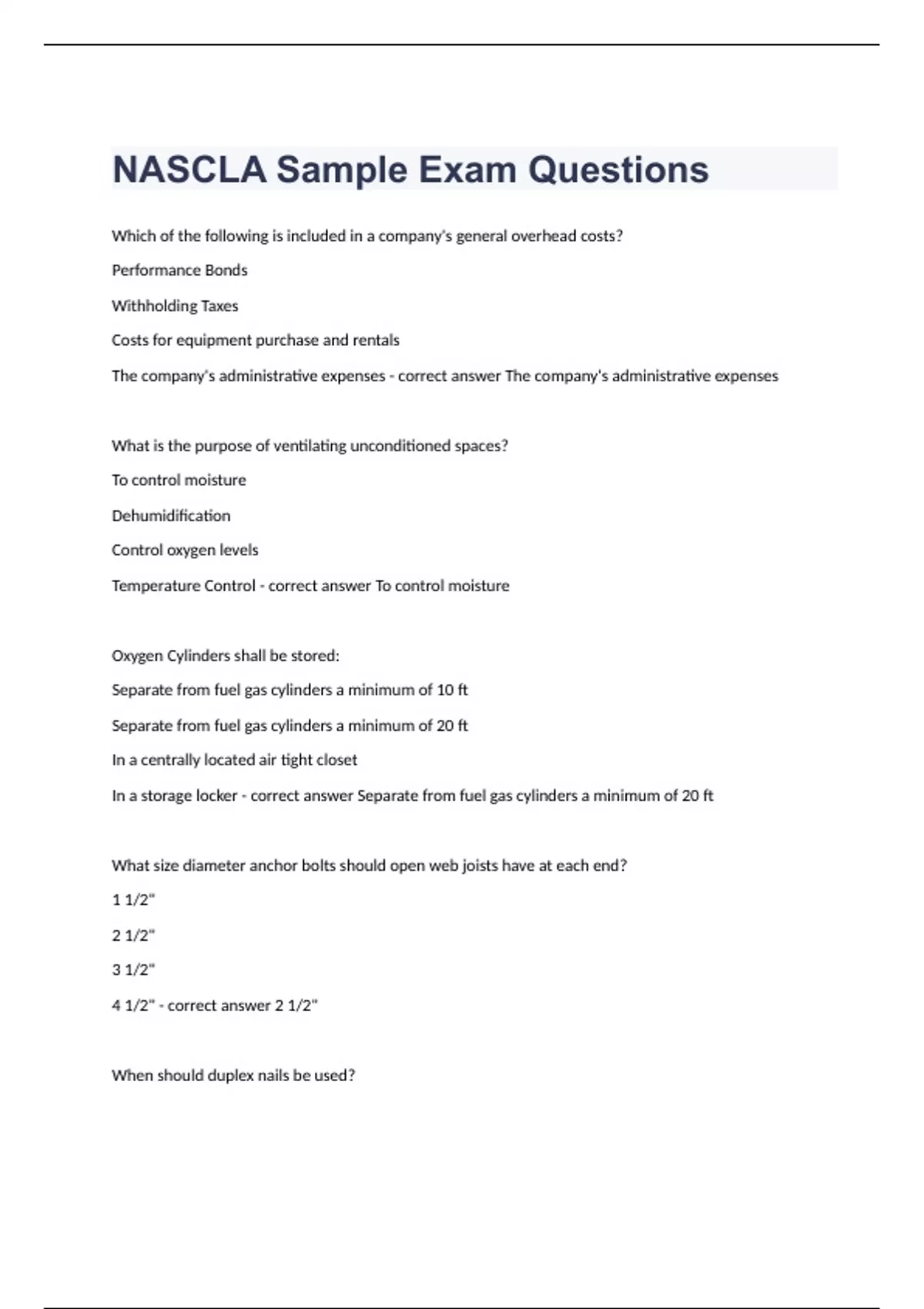NASCLA Sample Exam Questions with complete solution 2023/2024 - NASCLA ...