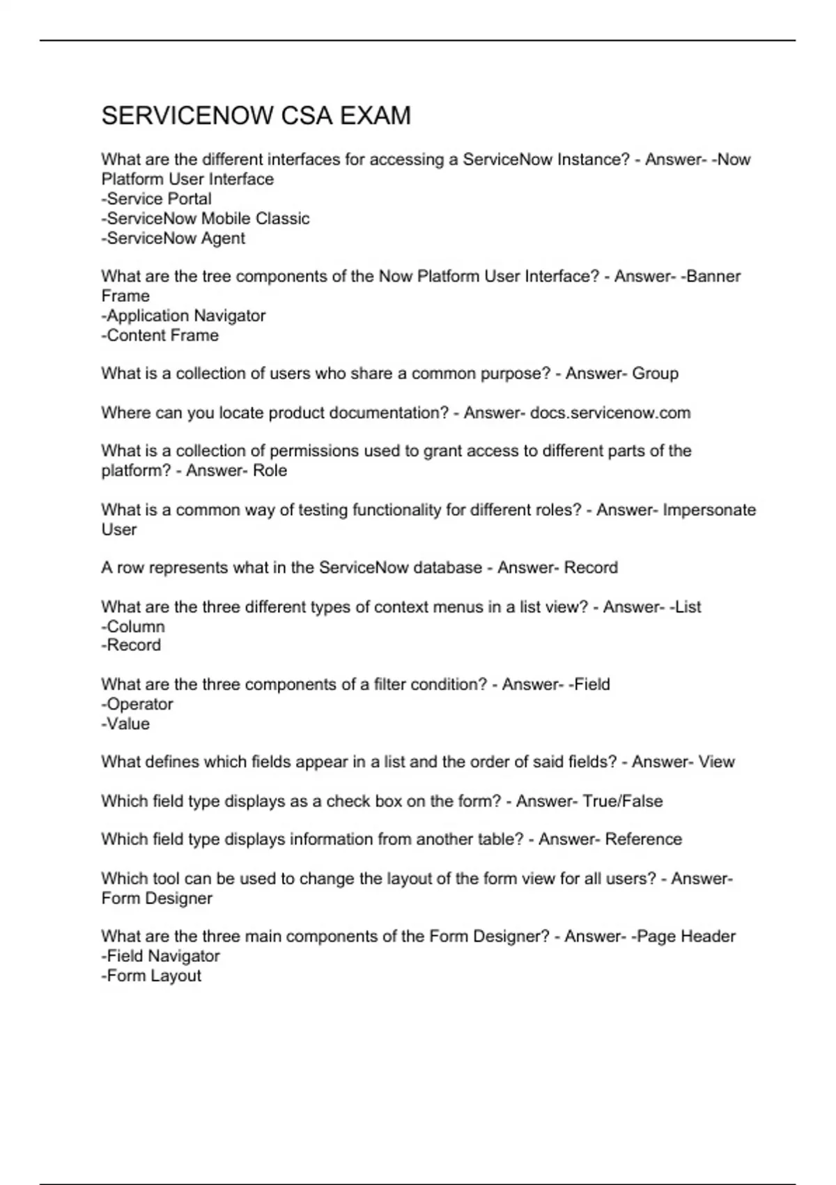 SERVICENOW QUESTIONS AND ANSWERS - Stuvia US