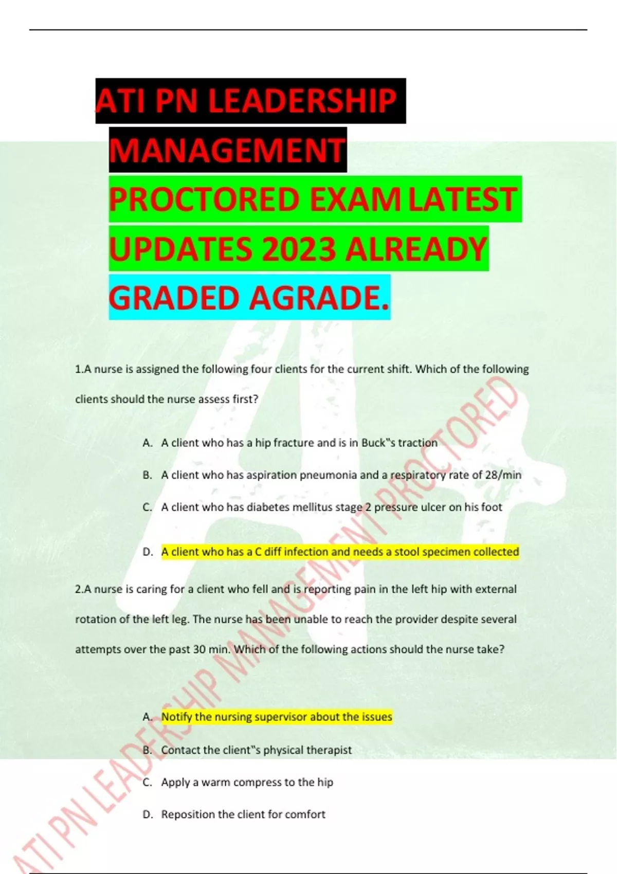 ATI PN LEADERSHIP MANAGEMENT PROCTORED EXAMLATEST UPDATES 2023 ALREADY ...